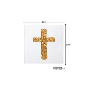 TRANSPAC Acrylic Block With Gold Cross For Spring Home Decor