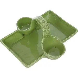 TRANSPAC Ceramic Strawberry Basket Tray For Home Decor Spring Decorative Trays And Platters Ceramic - Green