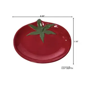 TRANSPAC Dolomite Tomato Spoon Rest And Green For Spring Serving And Entertaining