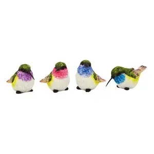 TRANSPAC Small Resin Hummingbird Figurine Set Of 4 Spring Home Decorations For Summer Decor And Decorative Objects - Multicolored