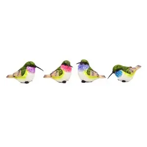 TRANSPAC Small Resin Hummingbird Figurine Set Of 4 Spring Home Decorations For Summer Decor And Decorative Objects