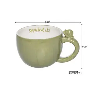 TRANSPAC Ceramic Mug With Snail White And Green For Spring Serving And Entertaining