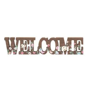 TRANSPAC 13.5 Inch Spring Cottage Core Welcome Sign Decorative Wood Letters For Spring Home Decor - Brown
