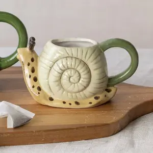 TRANSPAC Ceramic Snail Shape Mug Neutral For Spring Serving And Entertaining