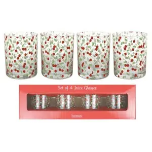 TRANSPAC Cherry Glasses Set Of 4 Wood For Spring Serving And Entertaining - Multicolored