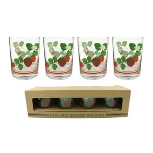 TRANSPAC Set Of 4 Glass Strawberry Juice Glasses Perfect For Refreshing Drinks And Stylish Entertaining - Multicolored