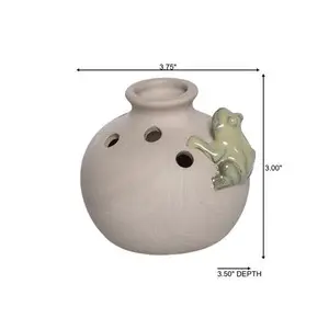 TRANSPAC Ceramic Vase With Frog Small For Floral Display And Home Decor