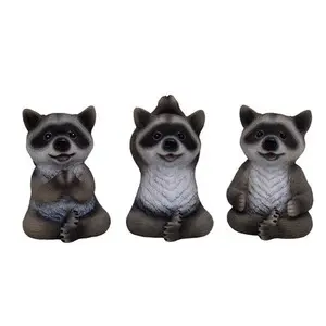 TRANSPAC Resin Yoga Raccoon Figurines Set Of Grey And Black For Spring Home Decor - 3