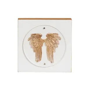 TRANSPAC Wood And Acrylic Block Gold Angel Wings For Spring Home Decor - Multicolored