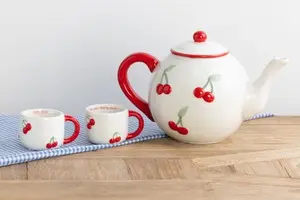 TRANSPAC Dolomite Espresso Cherry Mug Set Of 2 For Spring Serving And Entertaining