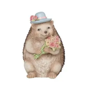 TRANSPAC 4.25 Inch Spring Light Up Hedgehog Figurine Decorative Polyresin Home Decor - Brown