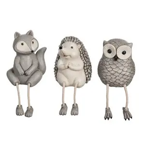 TRANSPAC Resin Woodland Critter Shelf Sitters Set Of Multicolored For Spring Home Decor - 3