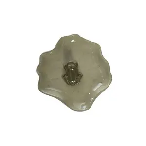 TRANSPAC Ceramic Lily Pad Dish With Frog For Spring Tabletop Decor