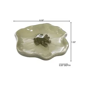 TRANSPAC Ceramic Lily Pad Dish With Frog For Spring Tabletop Decor