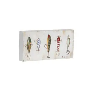 TRANSPAC Mdf Hand Painted Fish Hook Block Decor For Spring Home Decor