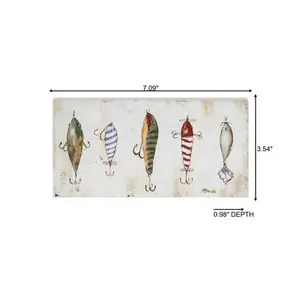 TRANSPAC Mdf Hand Painted Fish Hook Block Decor For Spring Home Decor
