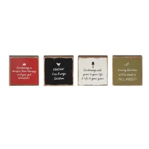 TRANSPAC Wood Garden Text Blocks Set Of 4 Ed For Spring Home Decor - Multicolor