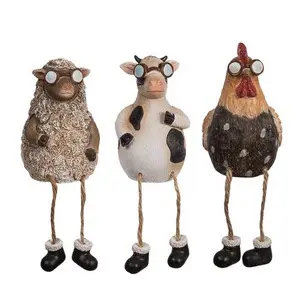 TRANSPAC Resin Farm Animal Shelf Sitters Set Of Multicolored For Spring Home Decor - 3