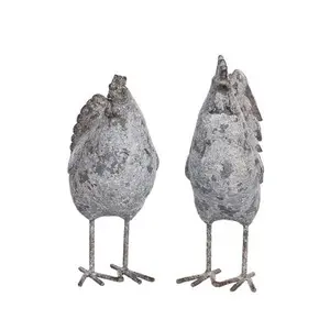 TRANSPAC Resin Distressed Rooster Garden Statue Set Of 2 Multicolored For Spring Home Decor