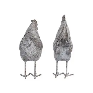 TRANSPAC Resin Distressed Rooster Garden Statue Set Of 2 Multicolored For Spring Home Decor