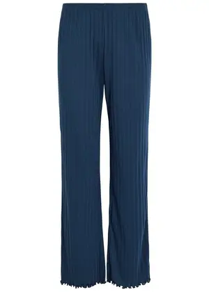 Eberjey Pointelle-knit Straight-leg Trousers - Navy