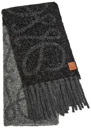 Loewe Anagram Fringed Alpaca-blend Scarf - Grey