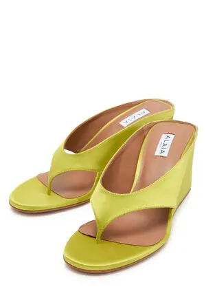 Alaïa 75 Satin Wedge Mules - Green