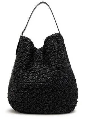 TOTEME Leather And Raffia Tote Bag - Black