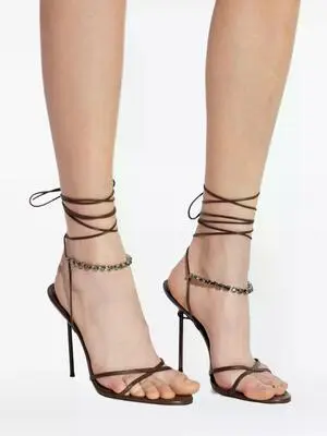 Paris Texas Crystal-embellished Tie-fastening Sandals - Brown