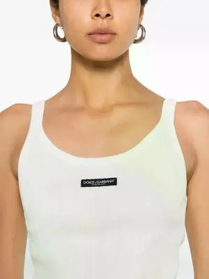 Dolce & Gabbana Logo-patch Ribbed Tank Top - Neutrals