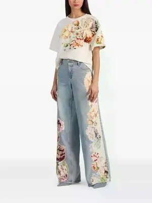 Alice + Olivia Floral-appliqué T-shirt - White