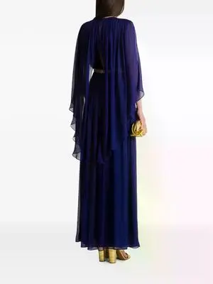 Alberta Ferretti Cape-sleeve Gown Dress - Blue