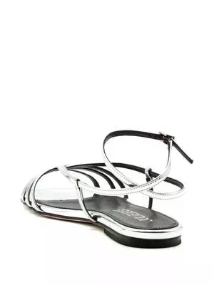 JULIE DEE Woven Strap Metallic Sandals