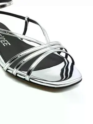 JULIE DEE Woven Strap Metallic Sandals