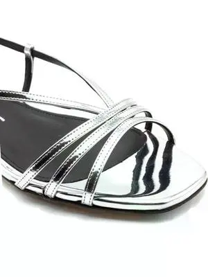 JULIE DEE Woven Strap Metallic Sandals