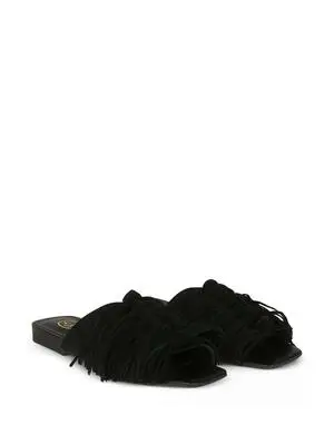 Ash Brigitte Fringe Knotted Sandals - Black