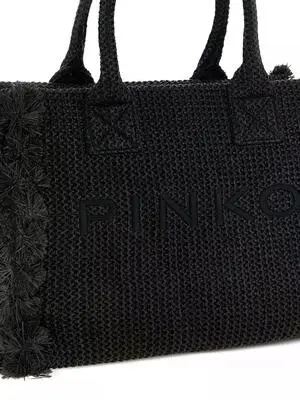 Pinko Raffia Beach Tote With Logo And Tassels