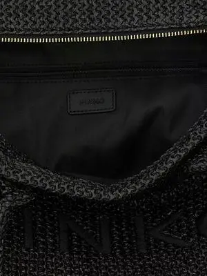 Pinko Raffia Beach Tote With Logo And Tassels
