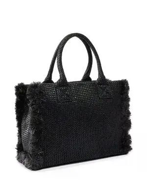 Pinko Raffia Beach Tote With Logo And Tassels