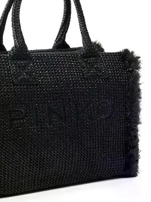 Pinko Raffia Beach Tote With Logo And Tassels