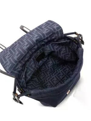 Fendi Ff-plaque Denim Backpack - Blue