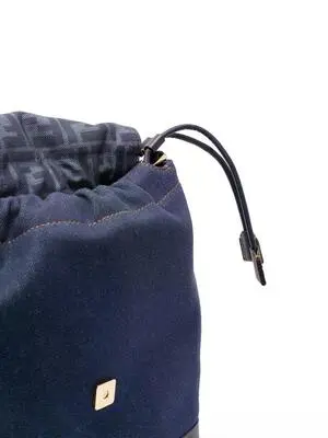 Fendi Ff-plaque Denim Backpack - Blue