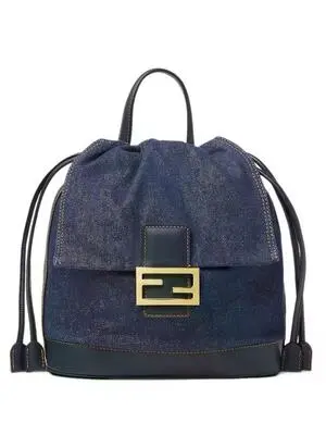 Fendi Ff-plaque Denim Backpack - Blue