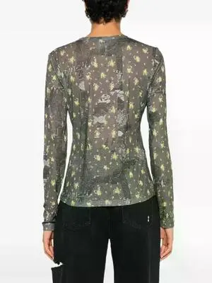 GANNI Floral-print Long-sleeve T-shirt - Green