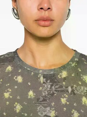 GANNI Floral-print Long-sleeve T-shirt - Green