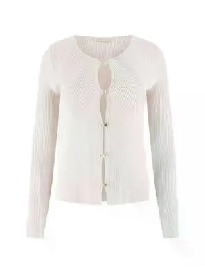 Guess Embellished-button Ribbed Cardigan - Neutrals