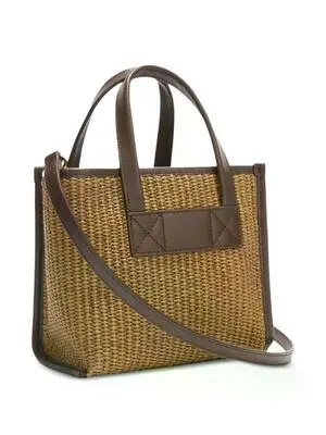 Furla Mini Tote Bag With Woven Texture And Leather Trim - Neutrals