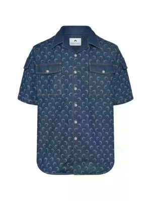 MARINE SERRE Loose Short Sleeve Denim Shirt - Blue