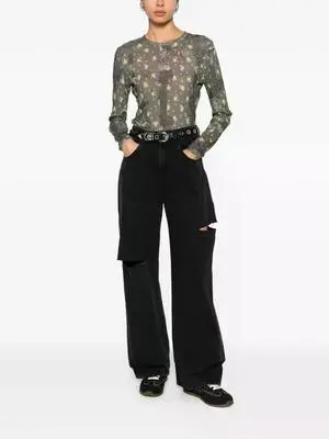 GANNI Floral-print Long-sleeve T-shirt - Green
