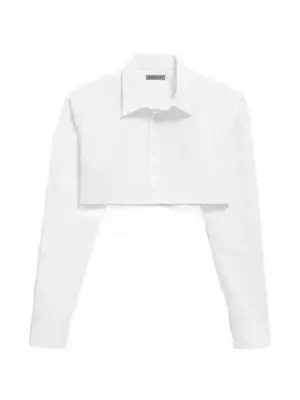 Balenciaga Embroidered-logo Cropped Shirt - Neutrals